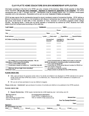 Fillable Online clay-platte home educators 2015-2016 membership ...