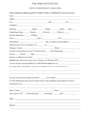 Fillable Online The Colon Hydrotherapy Intake Form- FINAL copy Fax ...