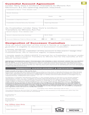Fillable Online Custodial Account Agreement Designation of Successor ...