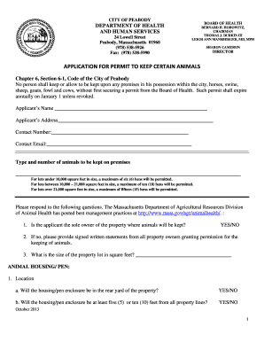 Fillable Online application for permit to keep certain animals - City ...