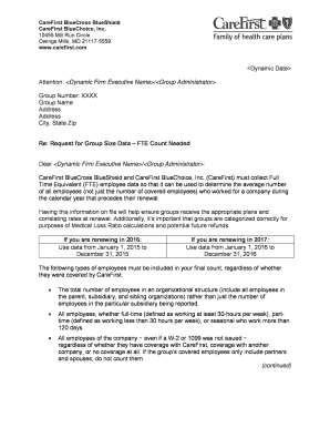 Fillable Online CareFirst to Contact Accounts for Updated Group Size ...