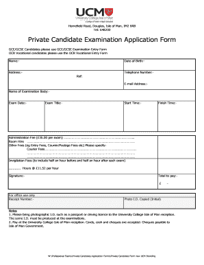 Fillable Online Private Candidate Examination Application Form - University College ... Fax ...