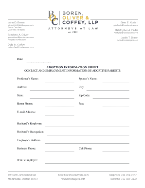 Fillable Online ADOPTION INFORMATION SHEET CONTACT AND EMPLOYMENT ...