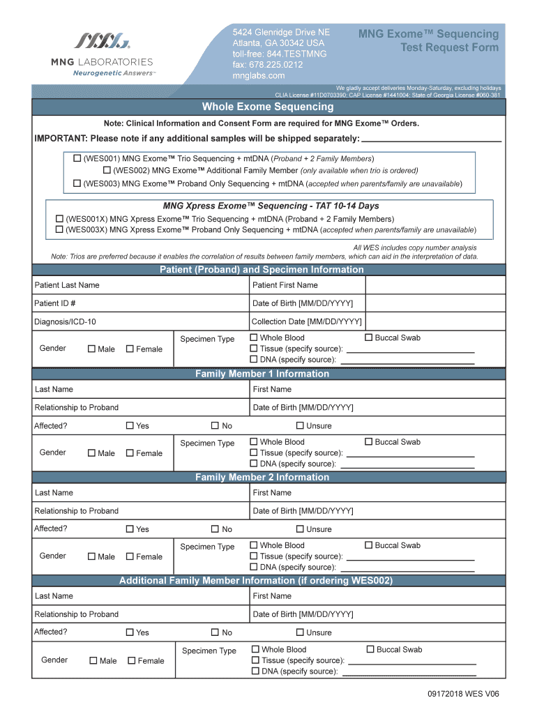 Fillable Online MNG Exome Sequencing Fax Email Print - pdfFiller