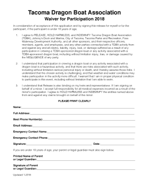 Fillable Online Waiver - Tacoma Dragon Boat Association Fax Email Print ...