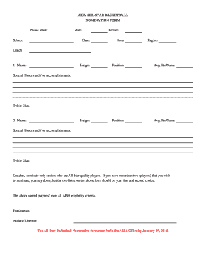 Fillable Online AISA ALL-STAR BASKETBALL NOMINATION FORM Fax Email ...