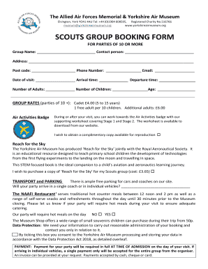 Fillable Online scouts group booking form - Yorkshire Air Museum Fax Email Print - pdfFiller