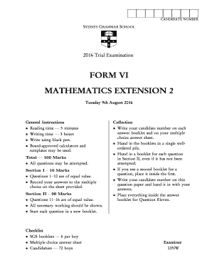 Fillable Online FORM VI MATHEMATICS EXTENSION 2 - AceHSC Fax Email ...