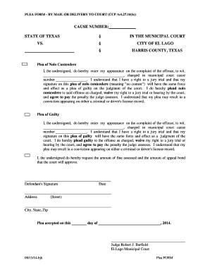 Fillable Online PLEA FORM - BY MAIL OR DELIVERY TO COURT (CCP Art Fax ...