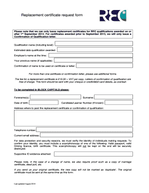 Fillable Online Replacement certificate request form 2018 - Recruitment ...