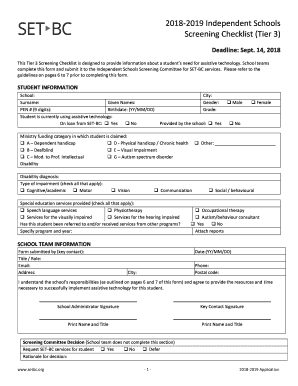 Fillable Online SET-BC Tier 3 Screening Checklist - FISA BC Fax Email ...