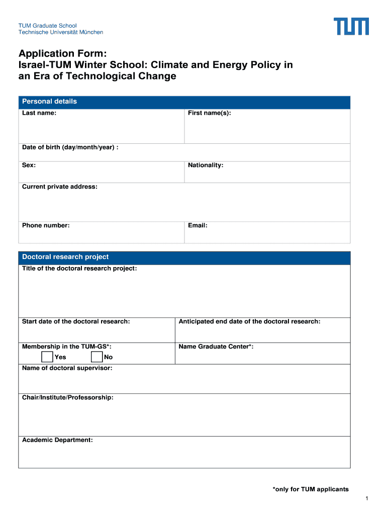 Fillable Online Application Form: Israel-TUM Winter School - TUM ...
