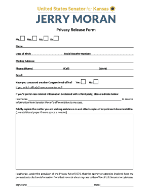Fillable Online Privacy Release Form - Senator Jerry Moran Fax Email ...