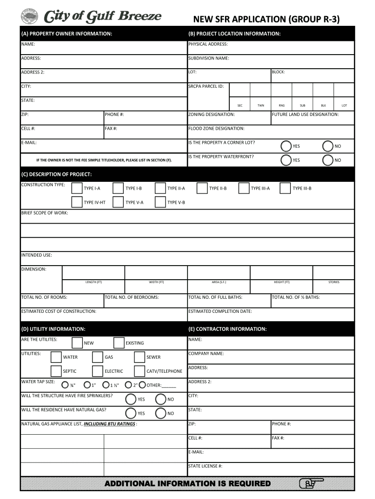 Fillable Online new sfr application (group r-3) - City of Gulf Breeze Fax Email Print - pdfFiller