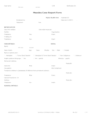 Fillable Online Measles Case Report Form. A case report form on measles ...