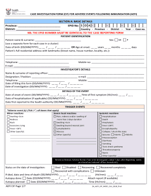 Fillable Online CASE INVESTIGATION FORM (CIF) FOR ADVERSE EVENTS ...