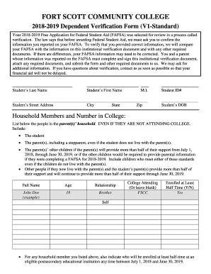 Fillable Online 2018-2019 Dependent Verification Form (V1-Standard) Fax ...