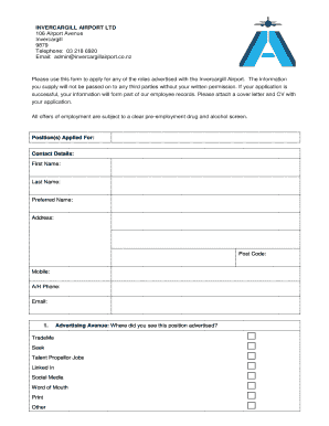 Fillable Online invercargillairport co Invercargill Airport Application ...