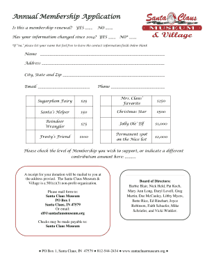Fillable Online Annual Membership Application - Santa Claus Museum Fax ...