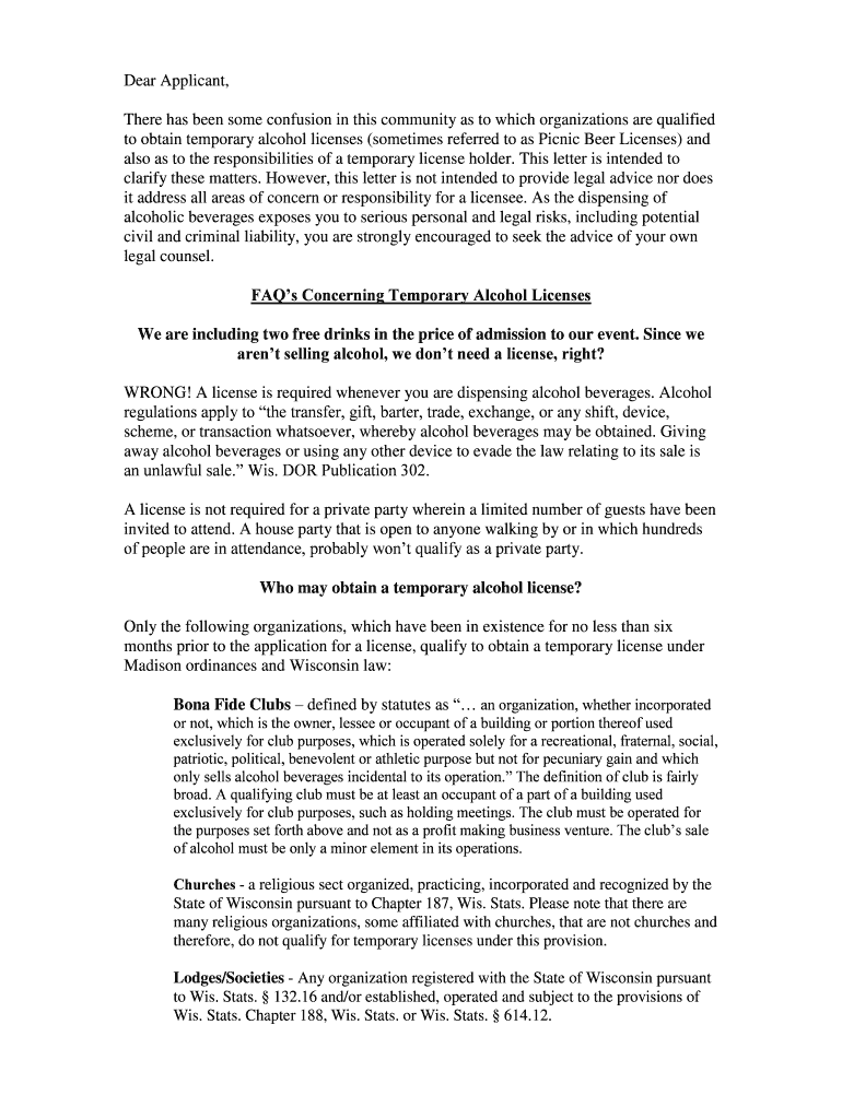 Fillable Online Who may obtain a temporary alcohol license? Bona Fide ...