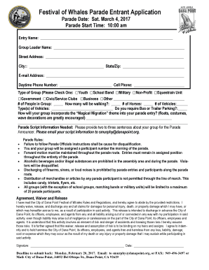 Fillable Online Festival of Whales Parade Entrant Application - Dana Point Festival of ... Fax ...