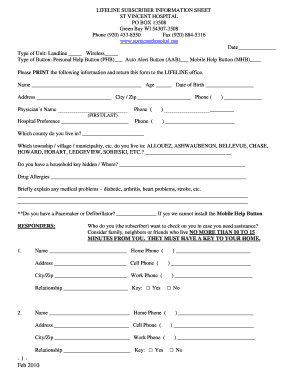 Fillable Online LIFELINE SUBSCRIBER INFORMATION SHEET Fax Email Print ...