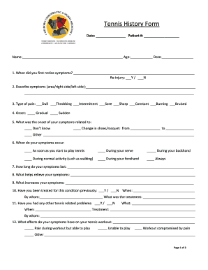Fillable Online Tennis History Form - paincenterjax.com Fax Email Print ...