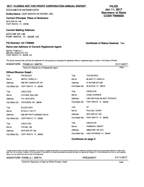 Fillable Online 2017 FLORIDA NOT FOR PROFIT CORPORATION ANNUAL REPORT ...