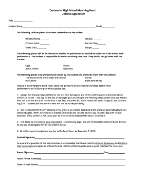 Fillable Online Centennial High School Marching Band Uniform Agreement ...