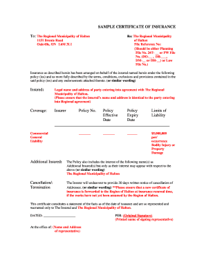 Fillable Online CERTIFICATE OF INSURANCE example.doc Fax Email Print ...
