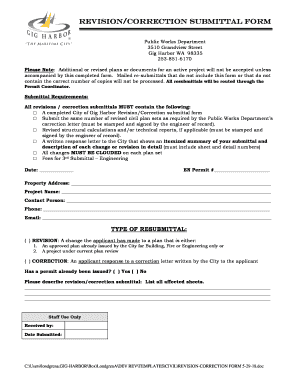 Fillable Online revision/correction submittal form - City of Gig Harbor Fax Email Print - pdfFiller