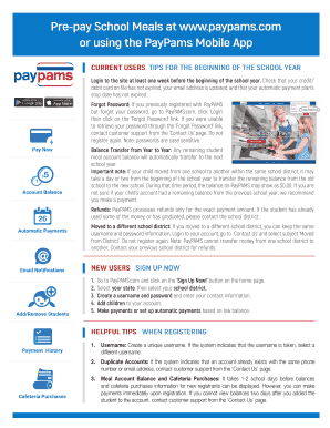 Fillable Online Pre-pay School Meals at www.paypams.com or using the ...