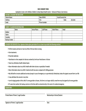 Fillable Online SBHC CONSENT FORM Sulzbacher Center at the Wolfson ...