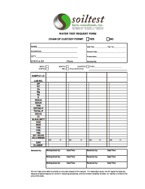 Fillable Online water test request form chain of custody form? yes no ...