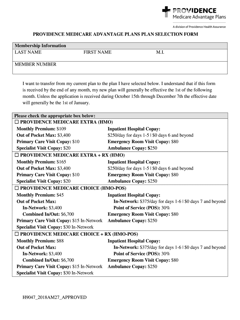 Fillable Online healthplans providence Providence Medicare Advantage ...