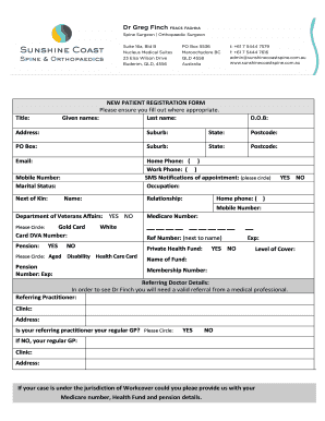 Fillable Online New Patient Form - Greg Finch Fax Email Print - pdfFiller