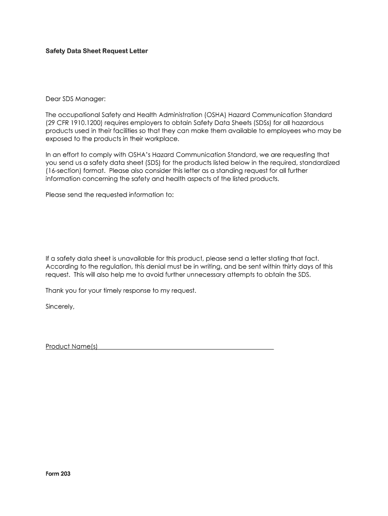 203-SDS Request Letter - Fill and Sign Printable Template Online | US ...