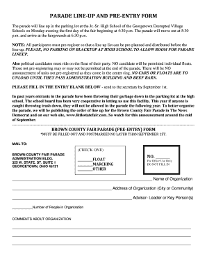 Fillable Online parade line-up and pre-entry form - Brown County Fair ...