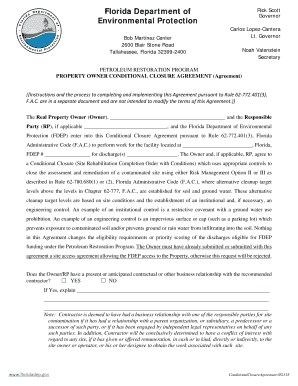 Fillable Online PROPERTY OWNER CONDITIONAL CLOSURE AGREEMENT (Agreement ...