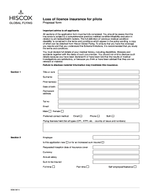 Fillable Online Loss of licence insurance for pilots Proposal form Fax ...
