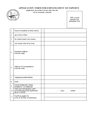 Fillable Online application form for empanelment of experts - CMD ...