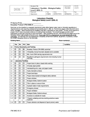 Fillable Online Laboratory Checklist - Biological Safety Level 2 (BSL-2 ...