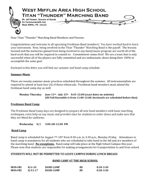 West Mifflin Titan Thunder Marching Band - Fill Online, Printable, Fillable, Blank | pdfFiller