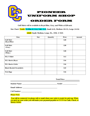 Fillable Online UNIFORM SHOP ORDER FORM (1) Fax Email Print - pdfFiller