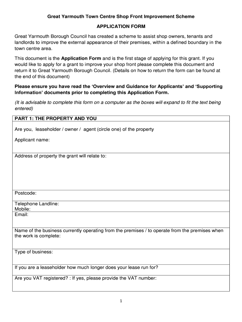 Fillable Online Great Yarmouth Town Centre Shop Front Improvement Scheme. Great Yarmouth Town ...