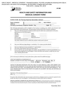 Fillable Online GIRLS NIGHT - MEDICAL CONSENT: Parents/Guardians ...