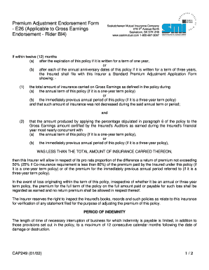 Fillable Online Premium Adjustment Endorsement Form - Saskatchewan ...