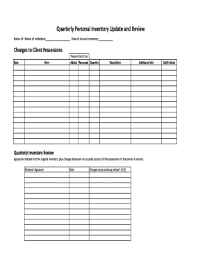 Fillable Online Quarterly Personal Inventory Update and Review Fax ...