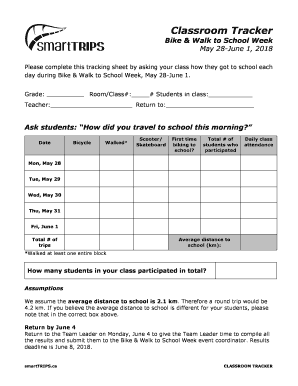 Fillable Online Classroom Tracking Sheet - smarttrips.ca Fax Email ...