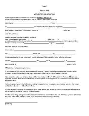 Fillable Online grand lodge af & am of ontario form 7 section 358 Fax ...